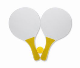 YELLOW BEACH TENNIS 3PC WOODEN BAT AND BALL