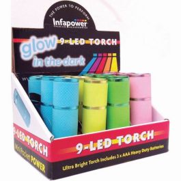 Wholesale Infapower Glow In The Dark 9 LED Torch - Assorted Colours