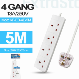 ExtraStar 4 Way Extension Lead - White - 5M