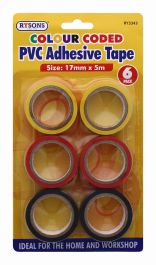 PVC ADHESIVE TAPE COLOUR CODED 6 PACK
